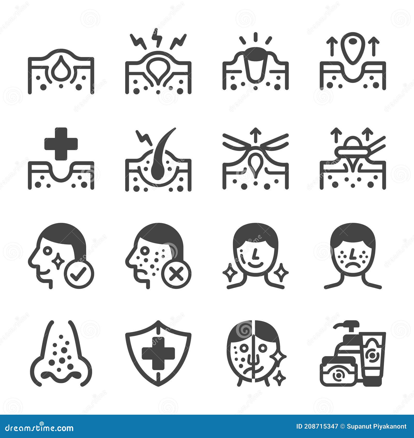 Acne Icon Set Cartoon Vector | CartoonDealer.com #208715347