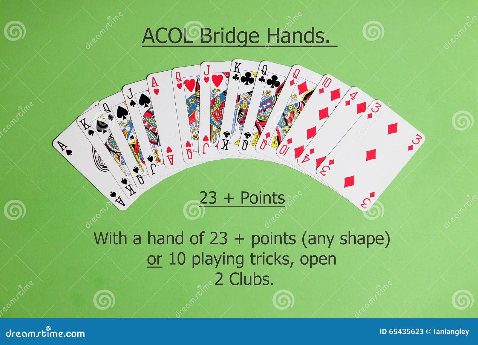 ACOL Contract Bridge Hand. Opening Two Clubs. Stock Image - Image of ...