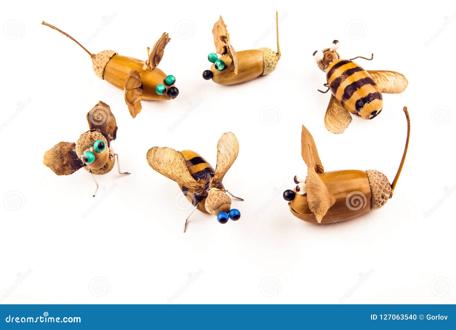 Acorn Handmade Bee Mouse White Background Stock Photo - Image of acorns ...