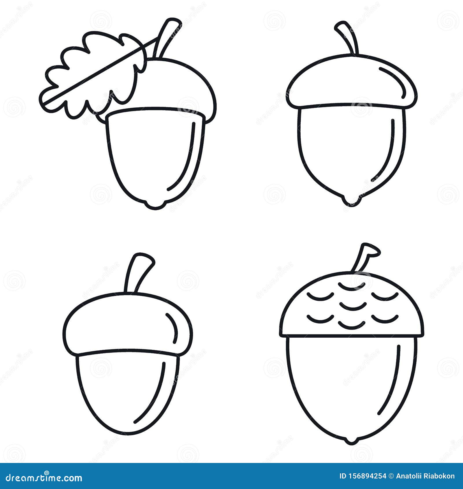 Acorn Oak Icons Set, Outline Style Stock Vector - Illustration of ...