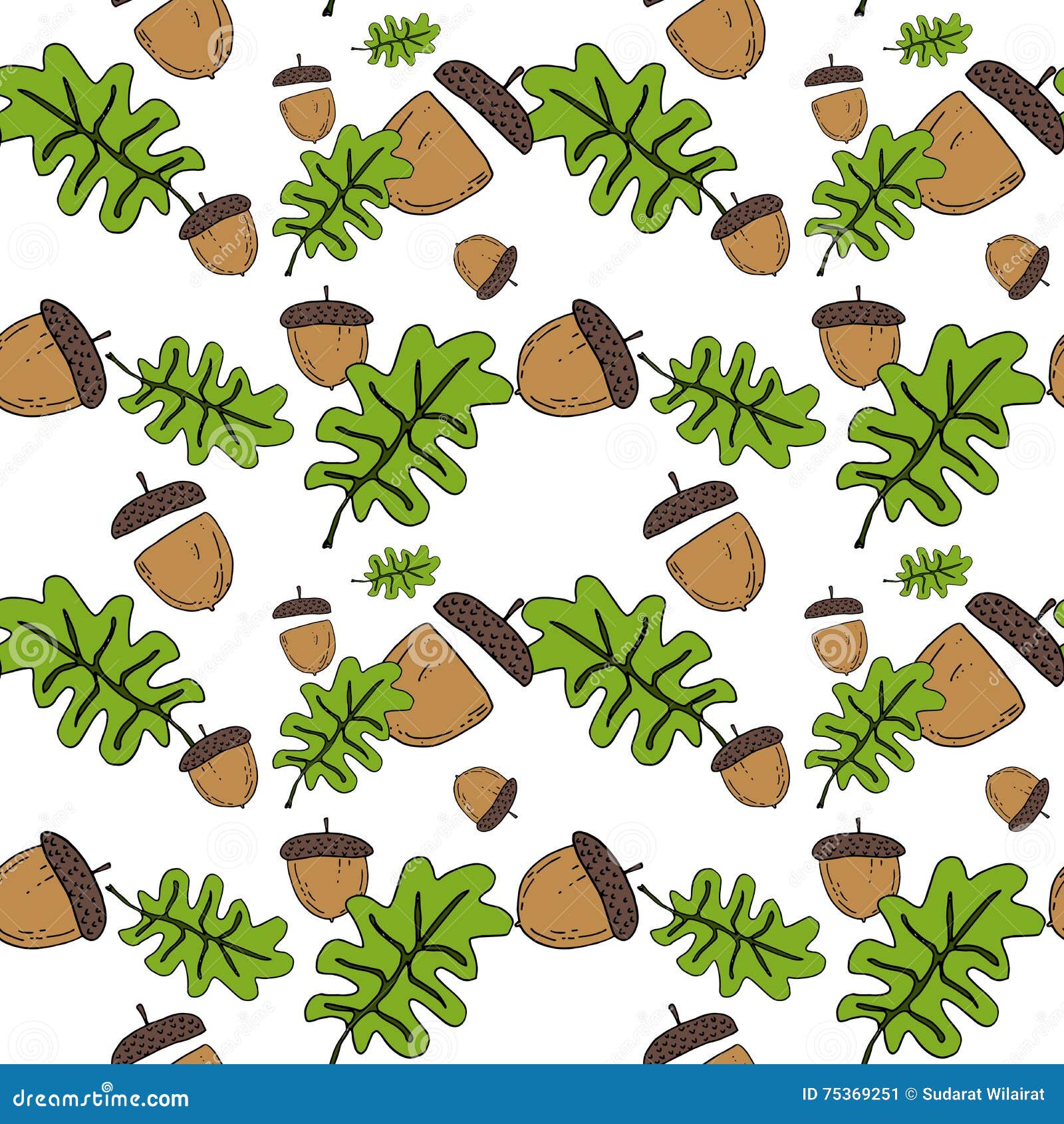 Acorn Pattern by Hand Drawing on White Backgrounds. Stock Illustration ...