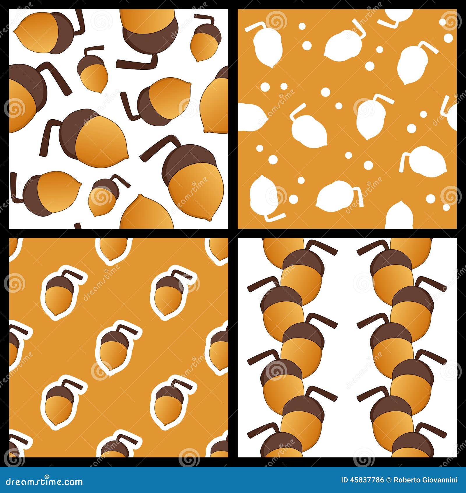 Acorn Seamless Patterns Set Stock Vector - Illustration of fruits ...