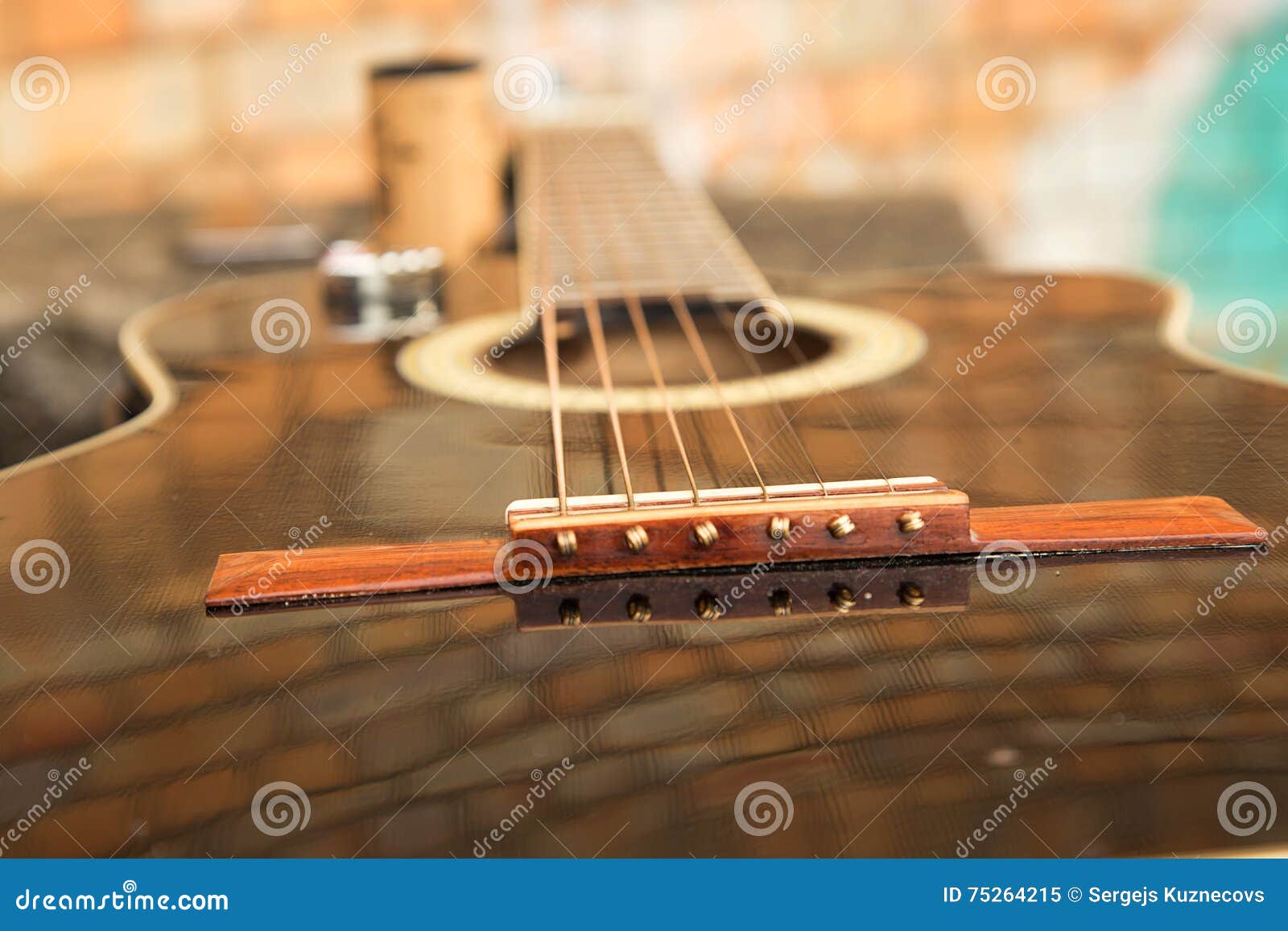 Acoustic guitar close-up stock image. Image of fretboard - 75264215