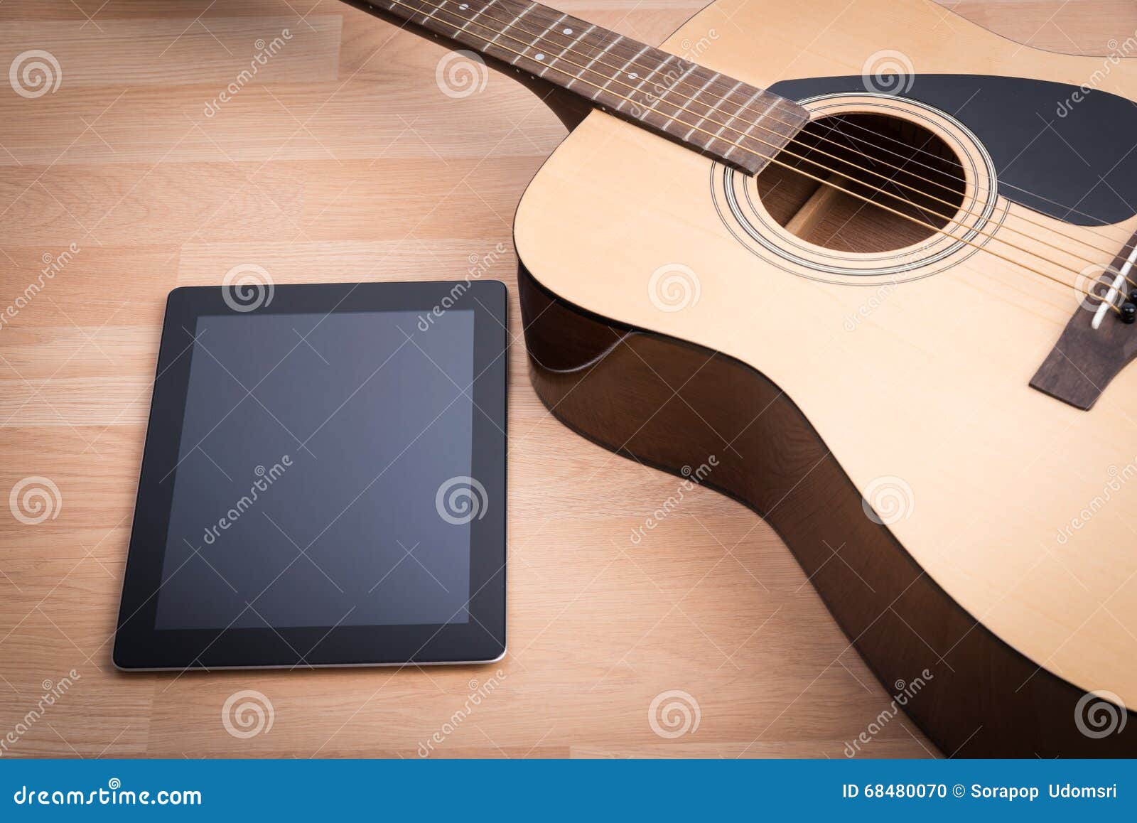 Acoustic Guitar with Digital Tablet Stock Photo - Image of digital ...