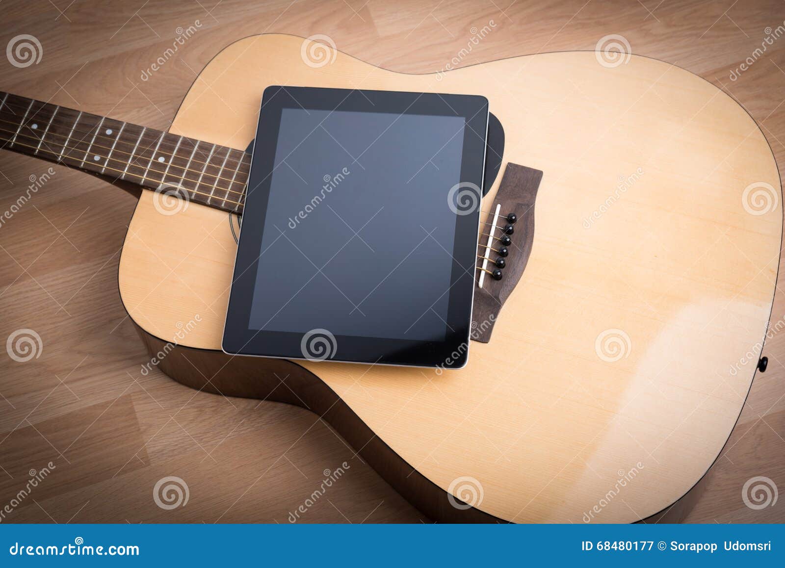 Acoustic Guitar with Digital Tablet Stock Image - Image of modern ...