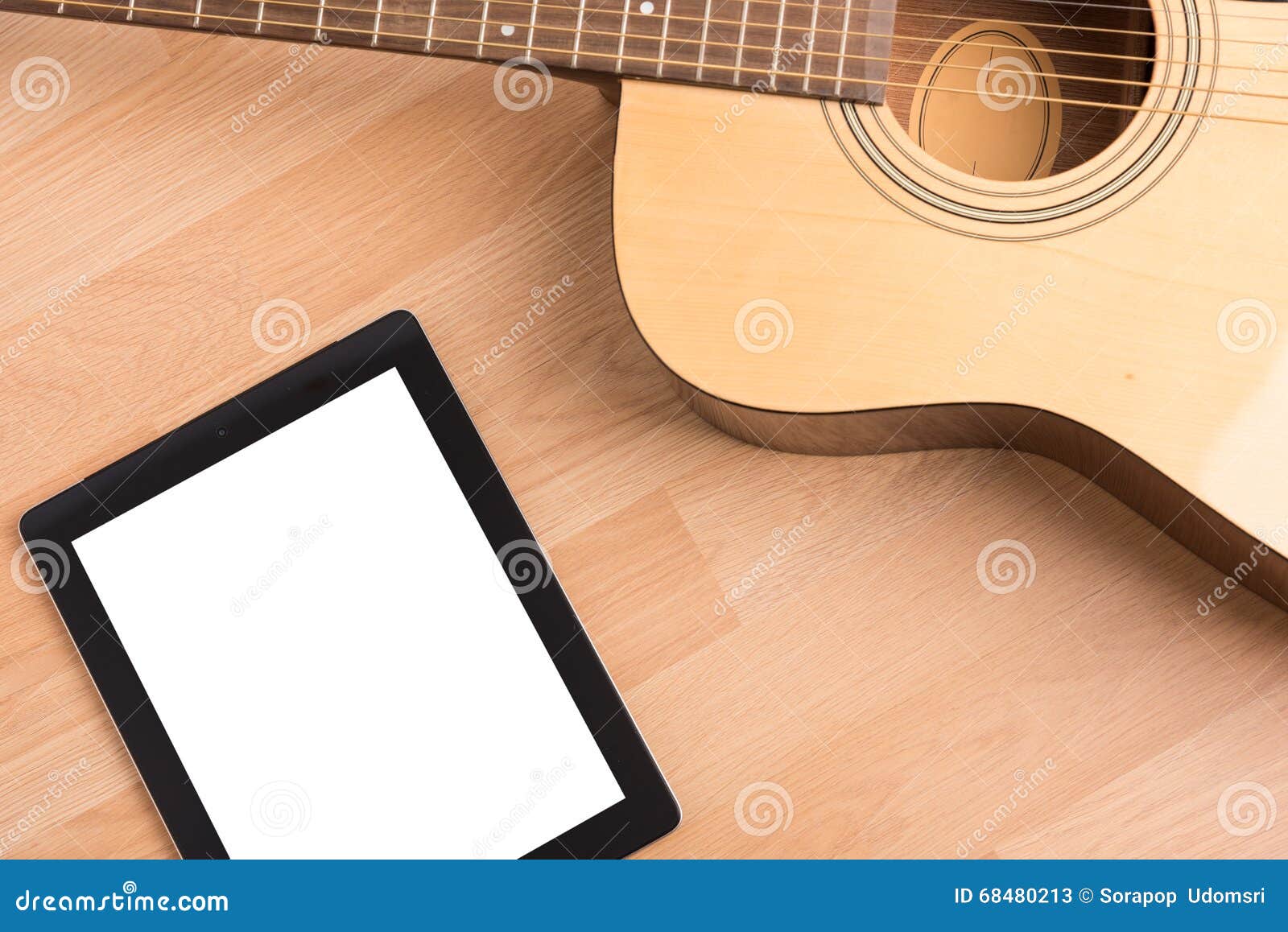 Acoustic Guitar with Digital Tablet Stock Image - Image of audio ...
