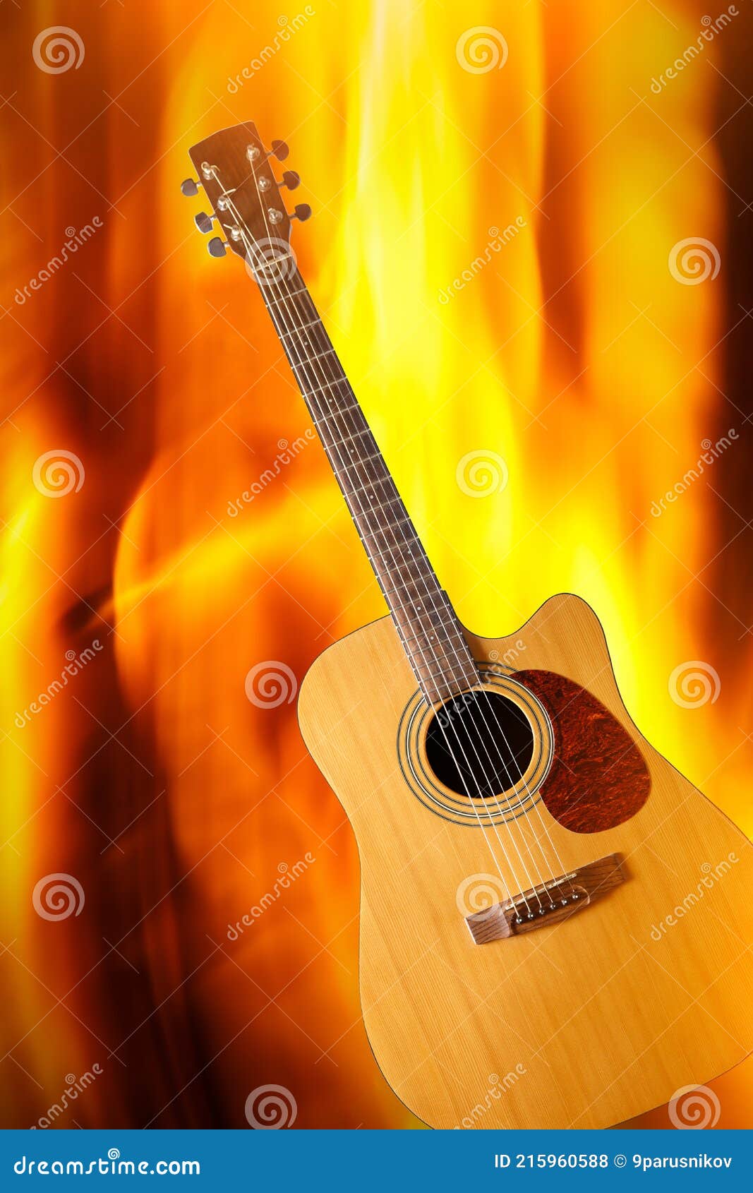 Acoustic Guitar on a Fire Background. Stock Photo - Image of conceptual ...