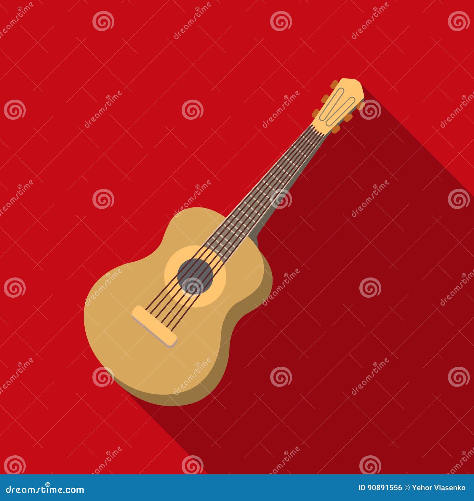 Acoustic Guitar Icon In Flat Style Isolated On White Background Musical Instruments Symbol