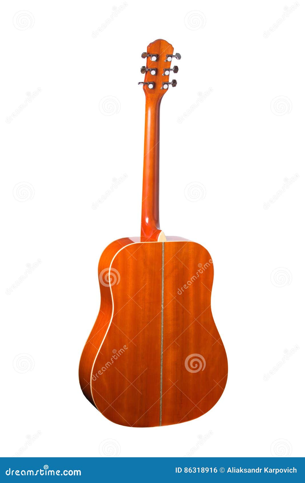 Acoustic Guitar Isolated on a White Background. Back View Stock Photo ...