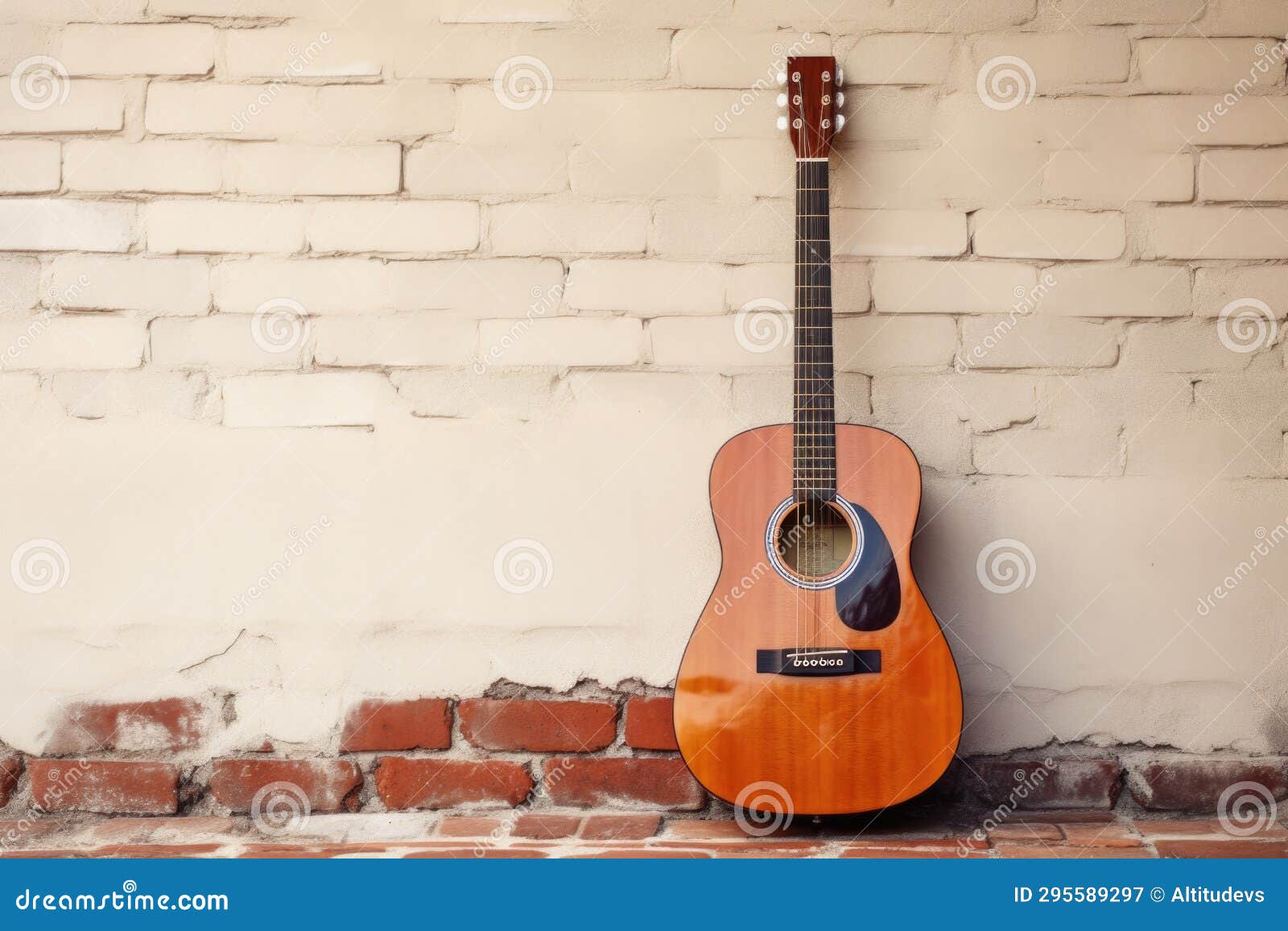 An Acoustic Guitar Leaning Against a Wall Stock Image - Image of ...