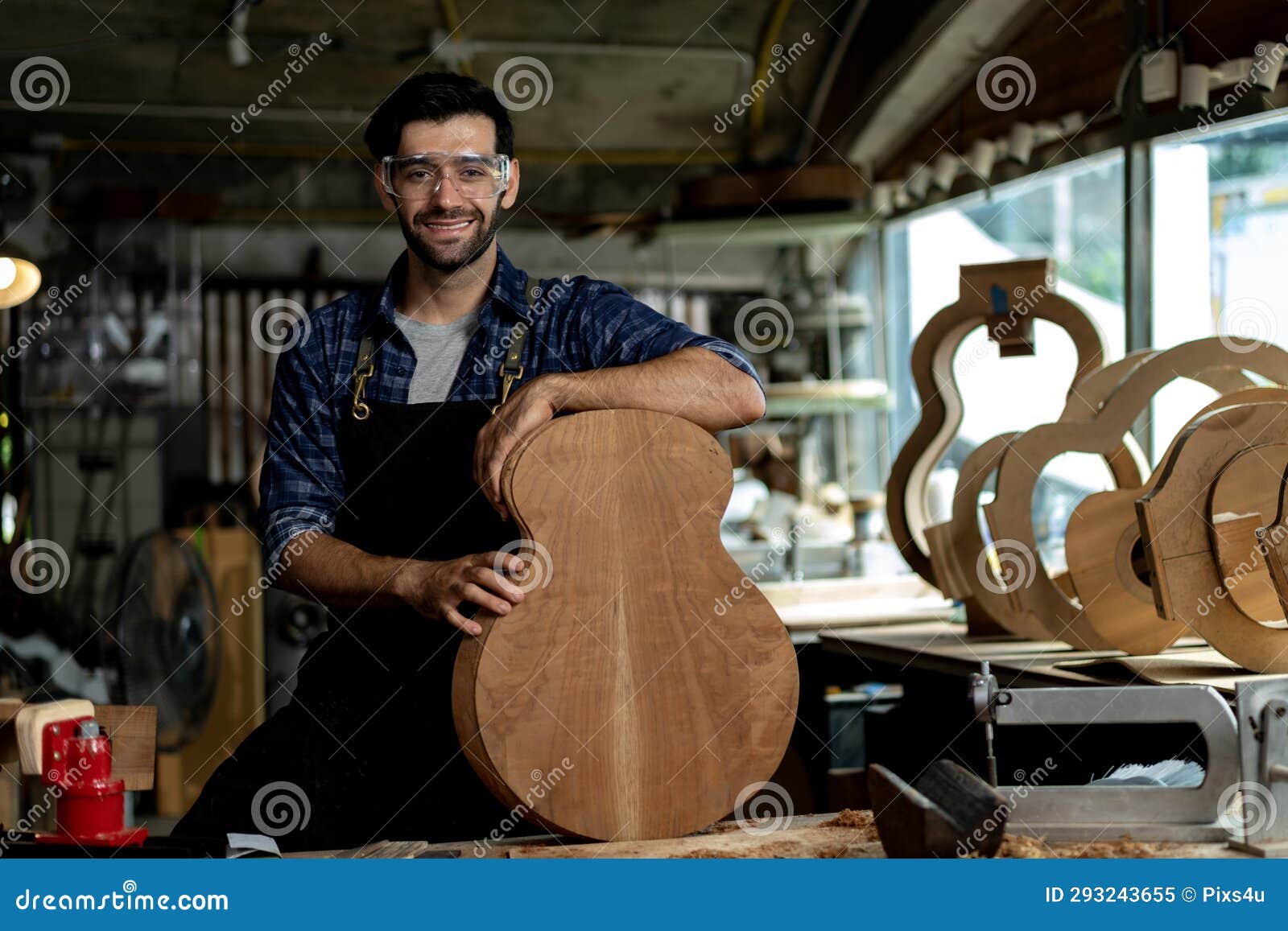 Acoustic Guitar Luthier Smiling in Workshop Portrait Stock Image ...