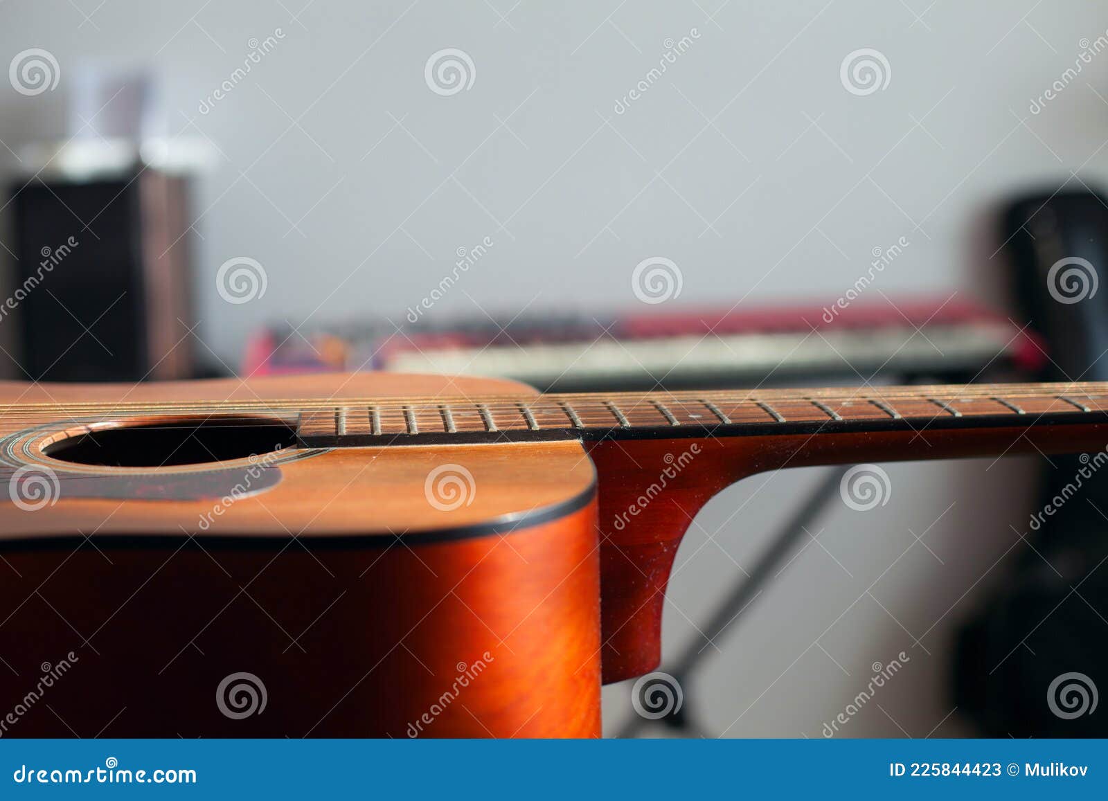 Acoustic Guitar Lying on the Table Stock Image - Image of briefcase ...