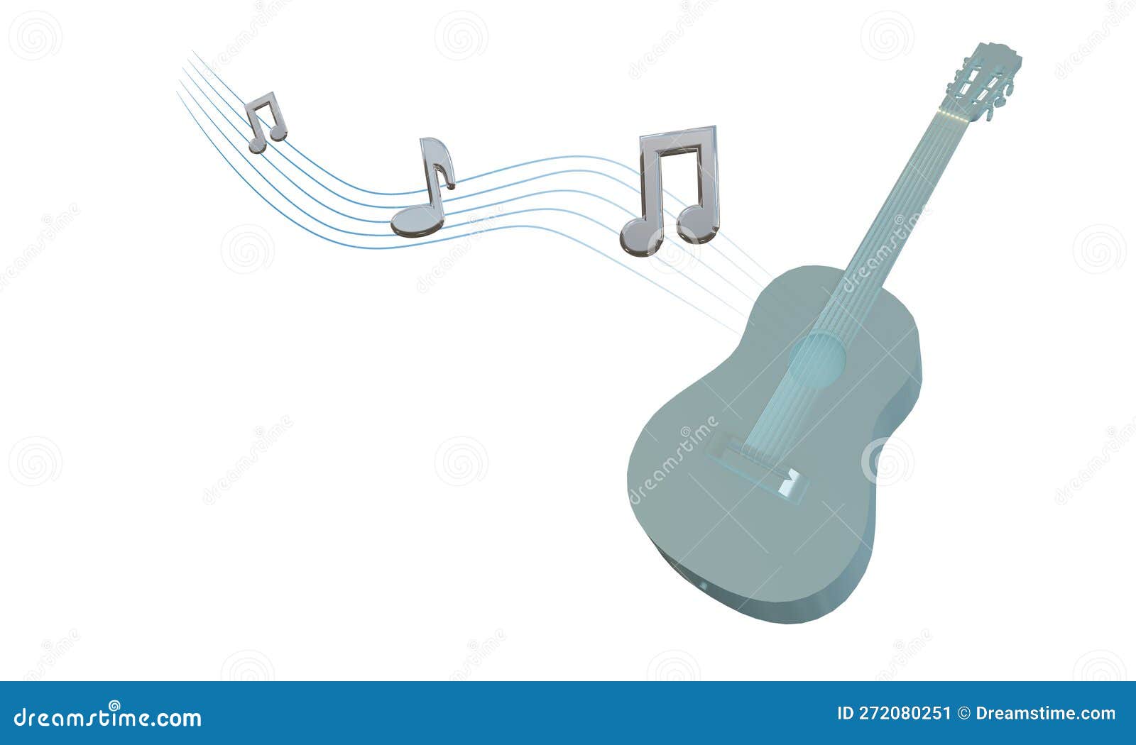 Acoustic Guitar and Music Notes Flying on White Background Stock ...