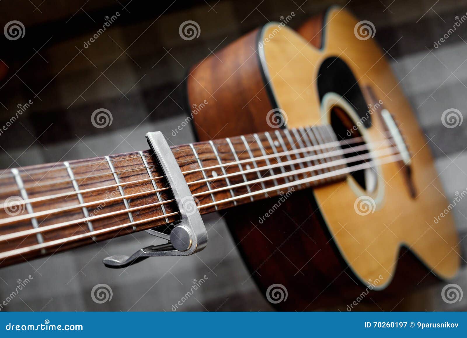 Acoustic Guitar Neck with a Capo Stock Image - Image of love, capo ...