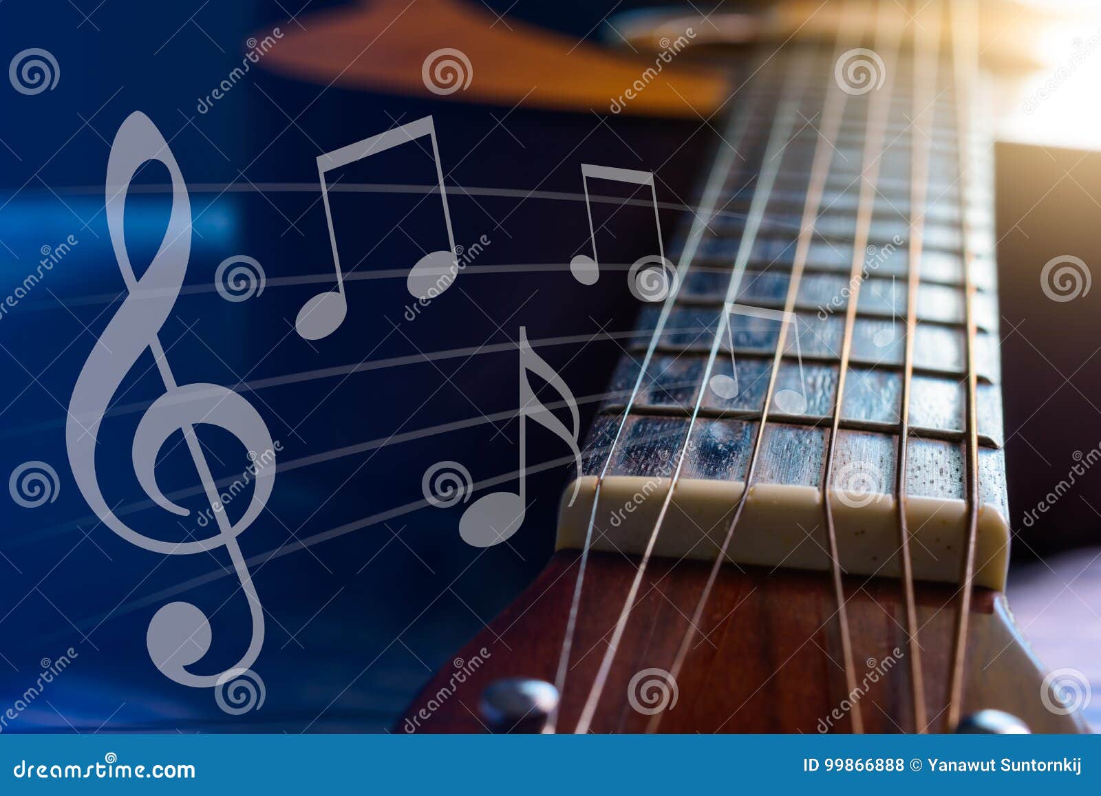 Acoustic Guitar with Notes Icon on Lines Stock Photo - Image of strings ...