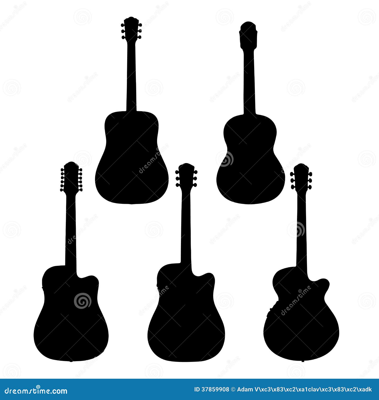 Acoustic Guitar Silhouettes Stock Vector - Illustration of contour ...