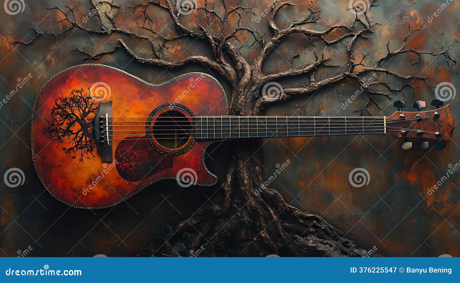 Guitar Tree Poster Background Template Vector Illustration ...