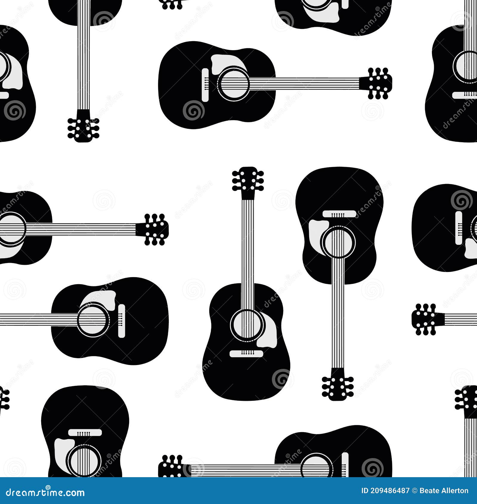 Acoustic Guitar Vector Seamless Pattern Background. Black and White ...