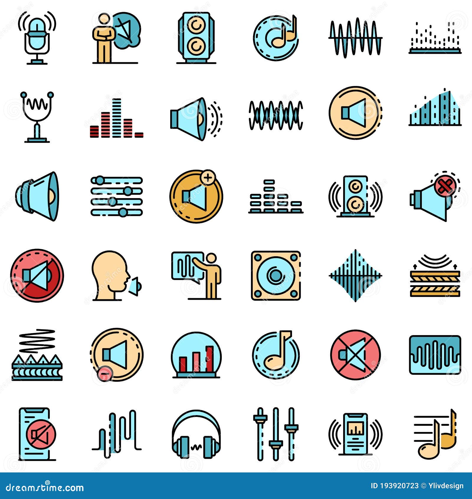 Acoustics Icons Set Vector Flat Stock Vector - Illustration of metal ...