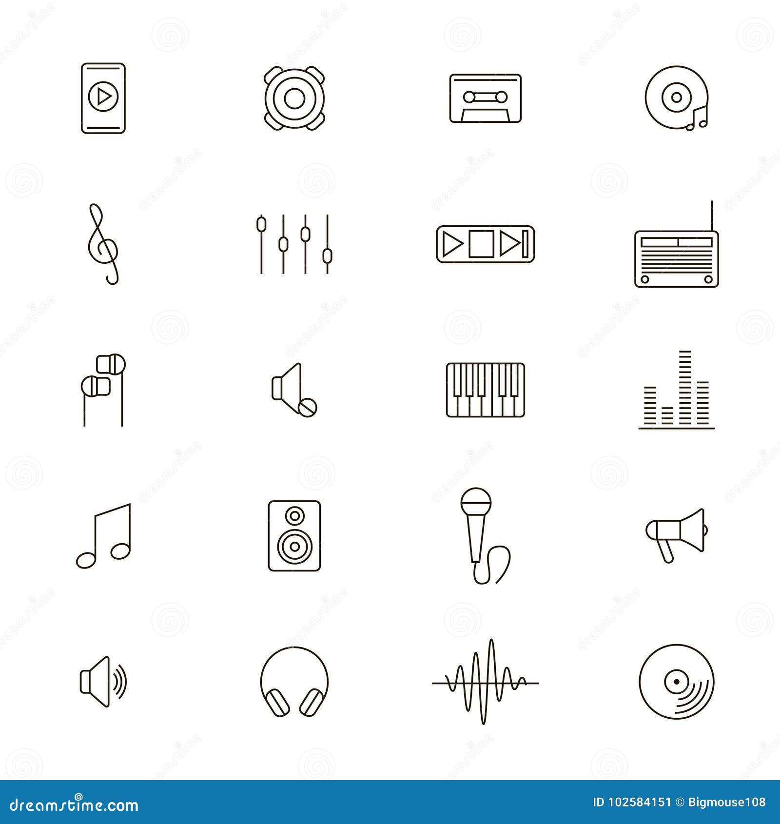 Acoustics and Sound Black Thin Line Icon Set. Vector Stock Vector ...