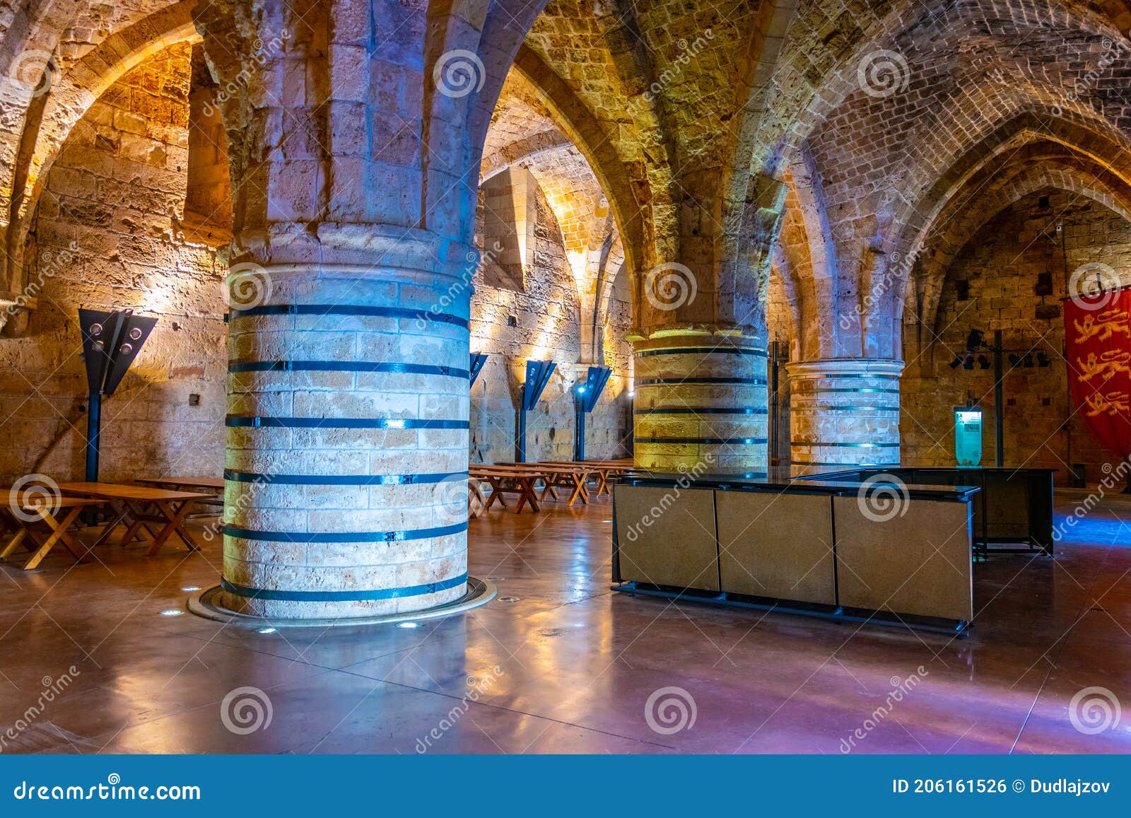 ACRE, ISRAEL, SEPTEMBER 12, 2018: Interior of the Knights Hall in Akko ...