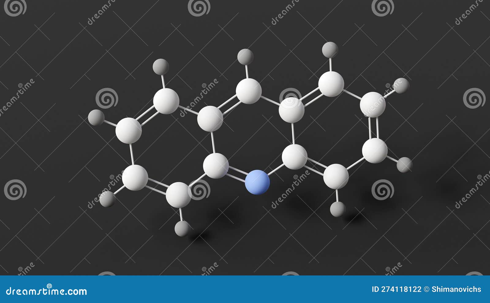 Acridine Molecular Structure, 3d Model Molecule, Nitrogen Heterocycle ...