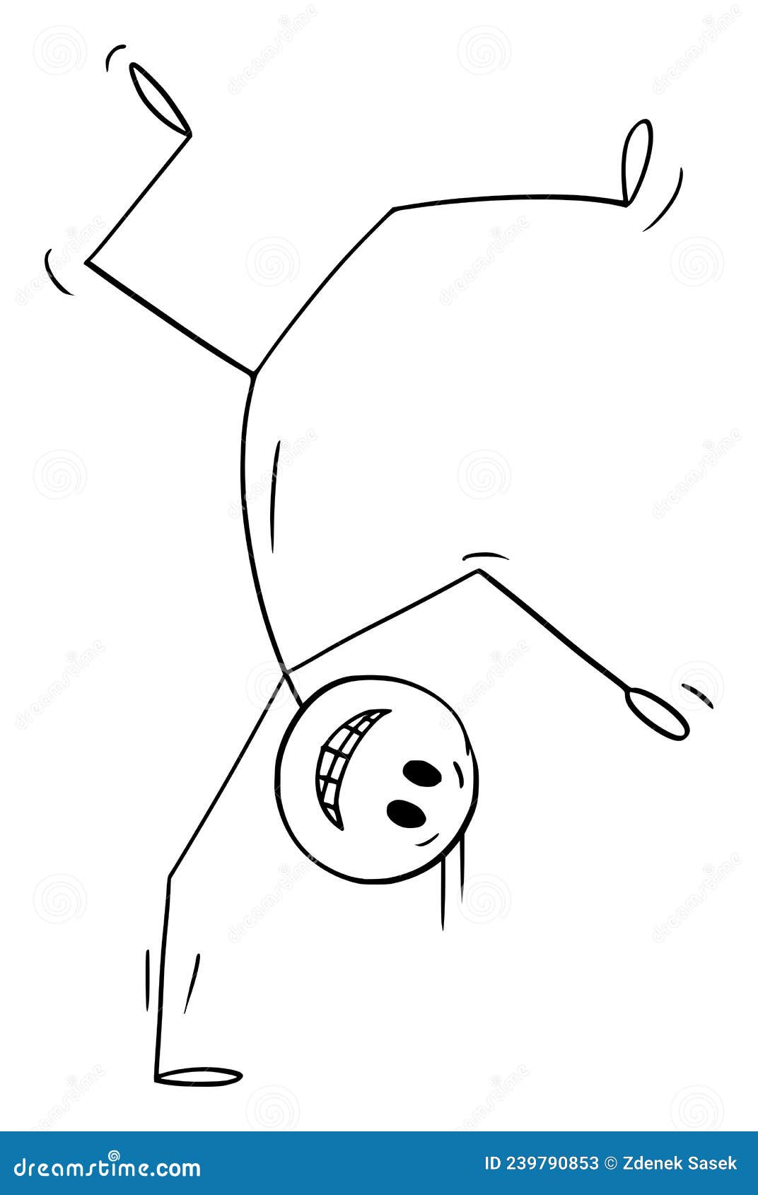 Acrobat Or Break Dancer Standing On Hand , Vector Cartoon Stick Figure ...