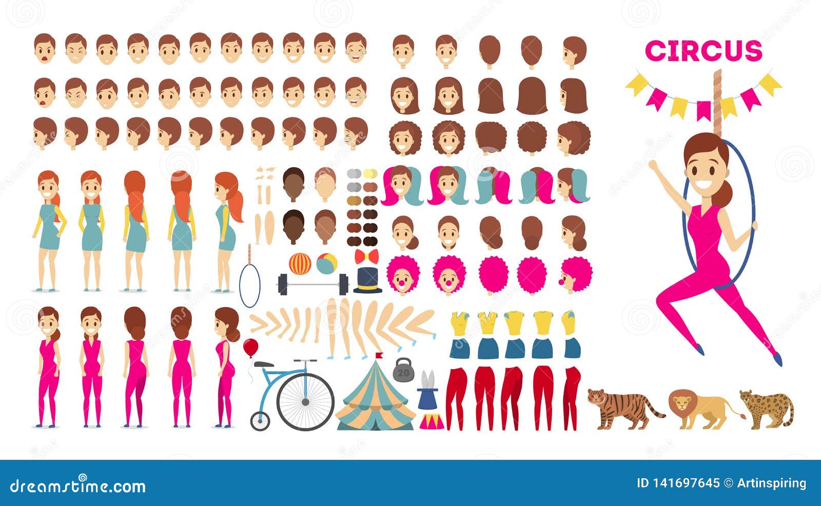 Acrobat Character Set for the Animation with Various Views Stock Vector ...