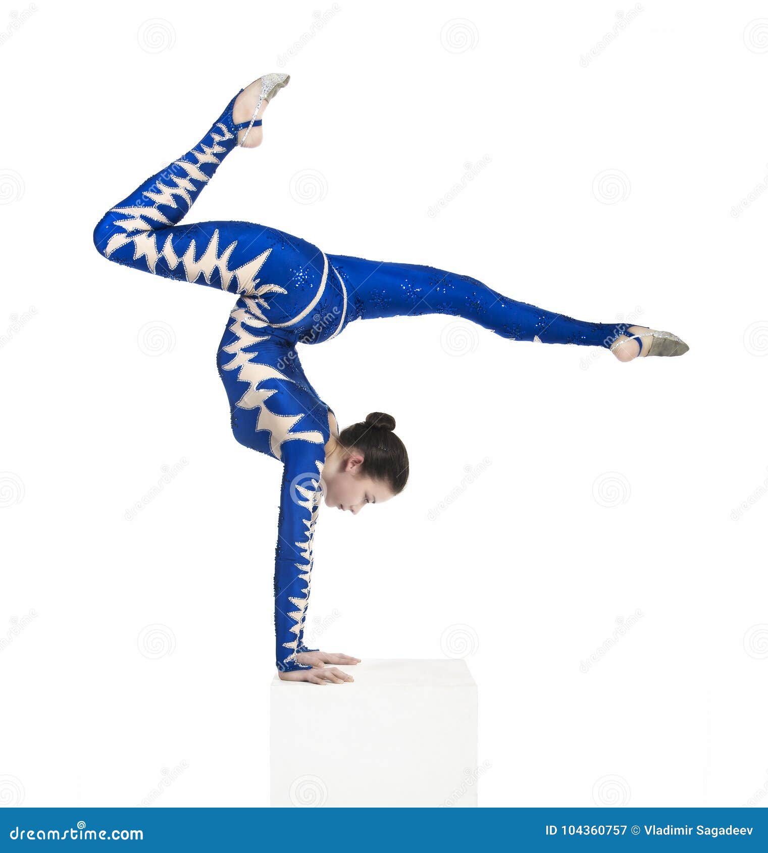 Acrobat, a Circus Artist in a Blue Suit. Stock Image - Image of back ...