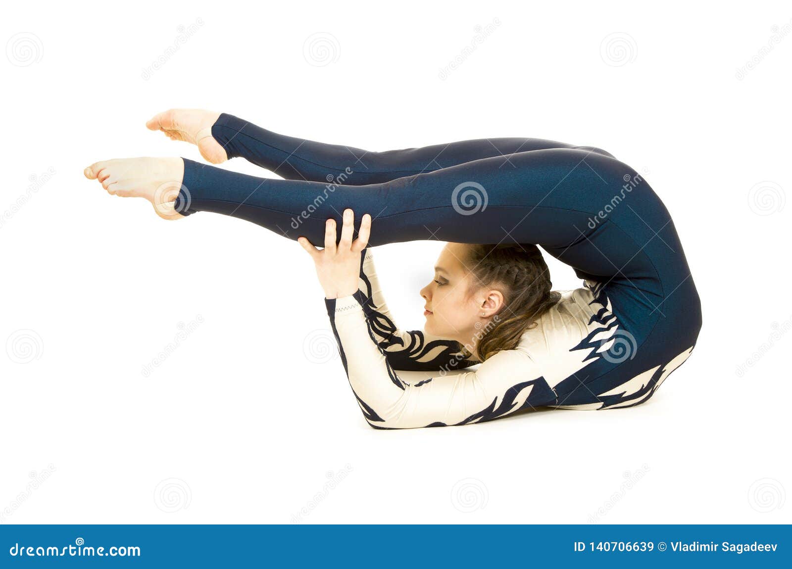 Acrobat Doing Gymnastics, a Young Athlete in a White and Blue Suit ...