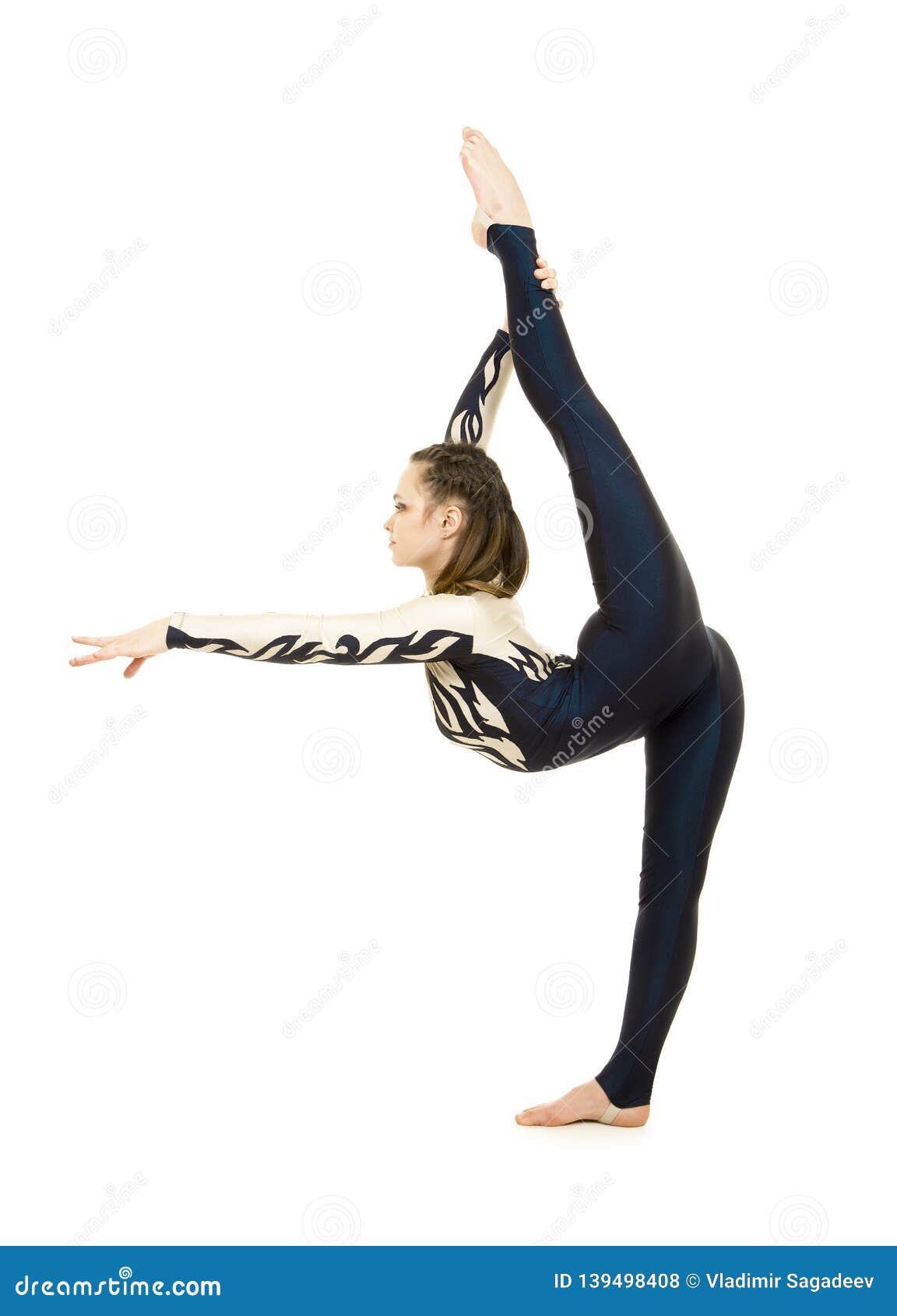 Acrobat Doing Gymnastics, a Young Athlete in a White and Blue Suit ...