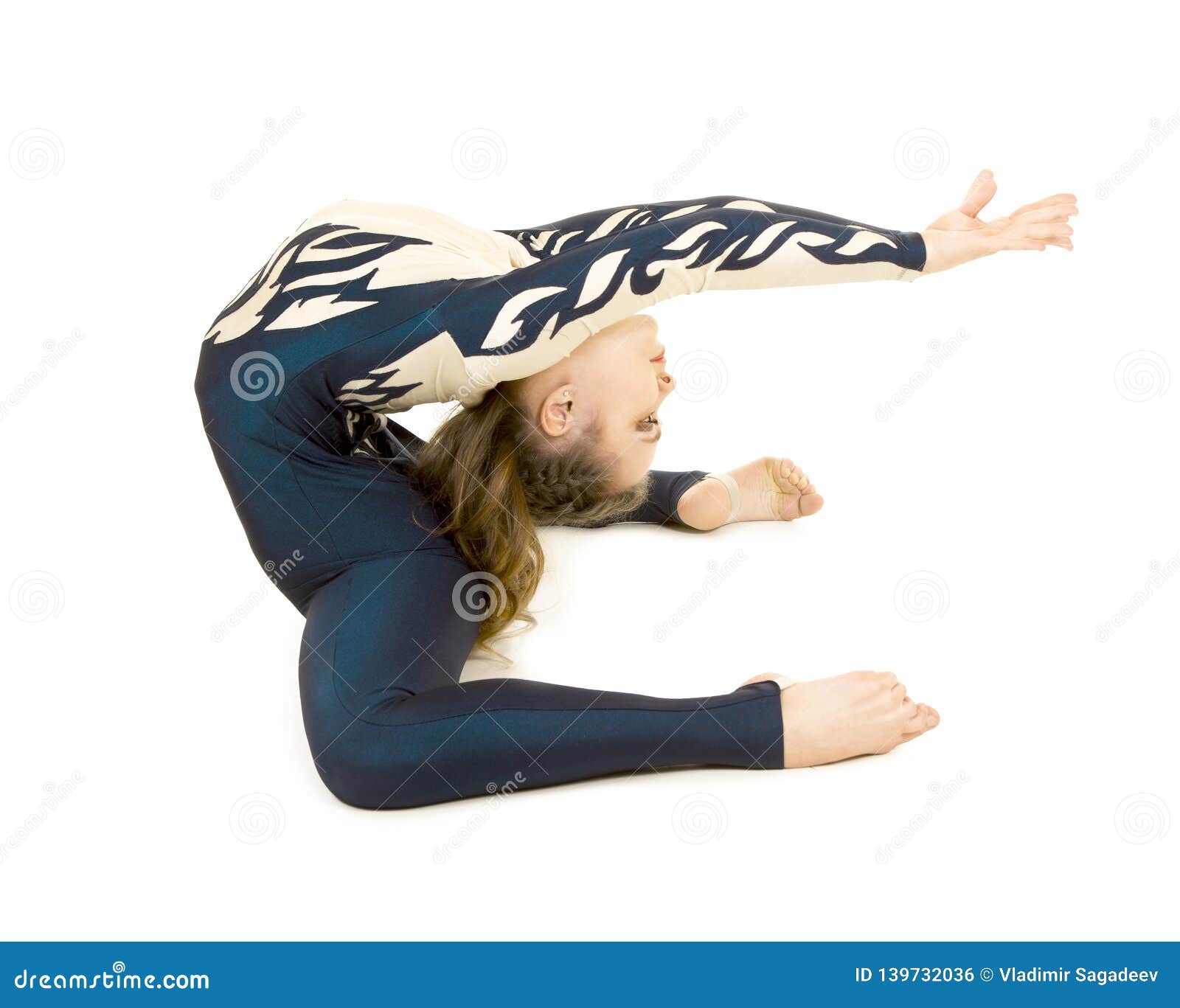Acrobat Doing Gymnastics, A Young Athlete In A White And Blue Suit ...