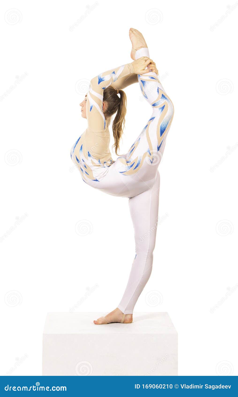 Acrobat Doing Gymnastics, a Young Circus Artist in a White and Blue ...