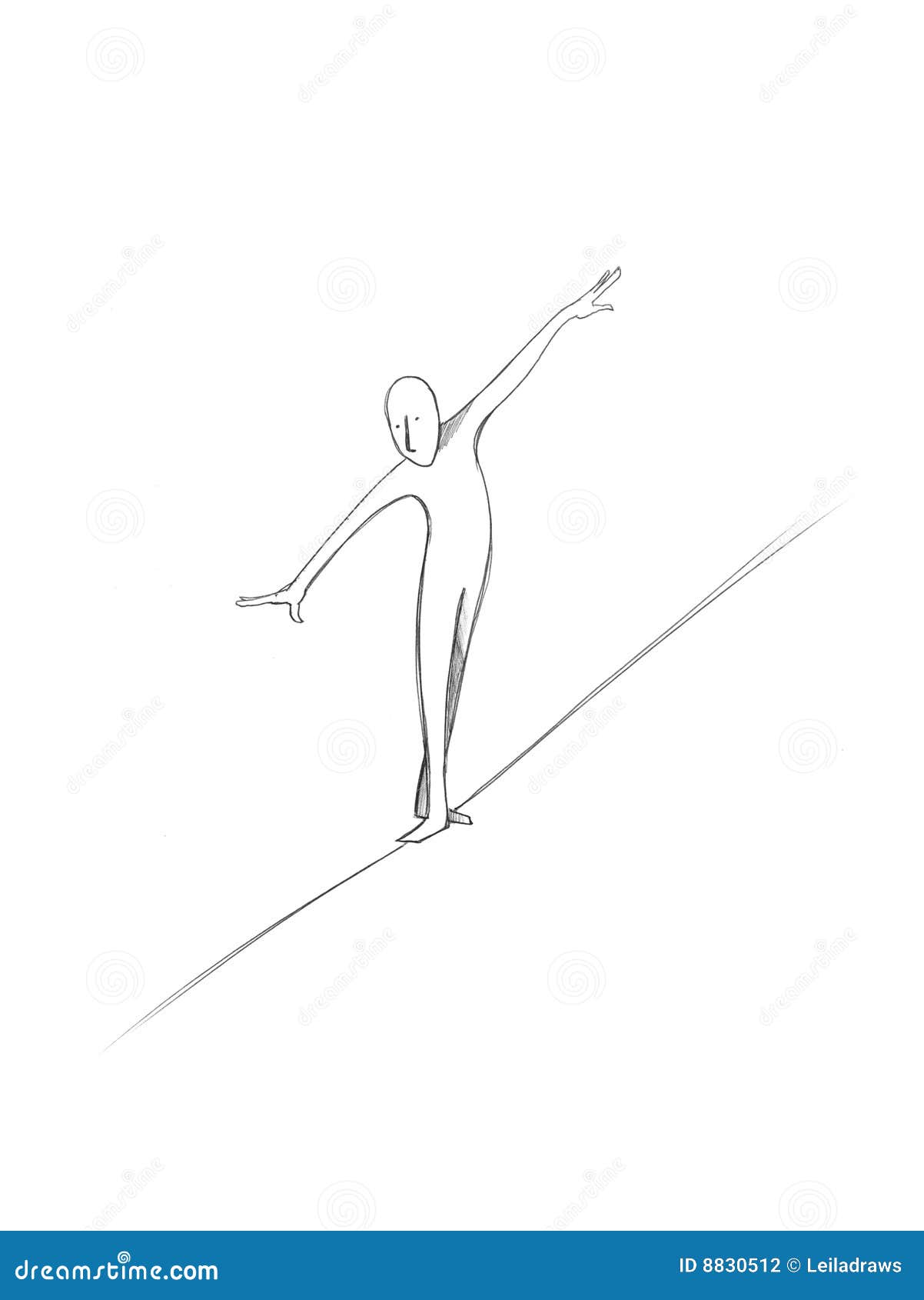 Acrobat Man Walking in Rope in Balance. Hand Drawing. Stock ...