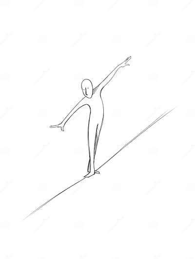 Acrobat Man Walking in Rope in Balance. Hand Drawing. Stock ...