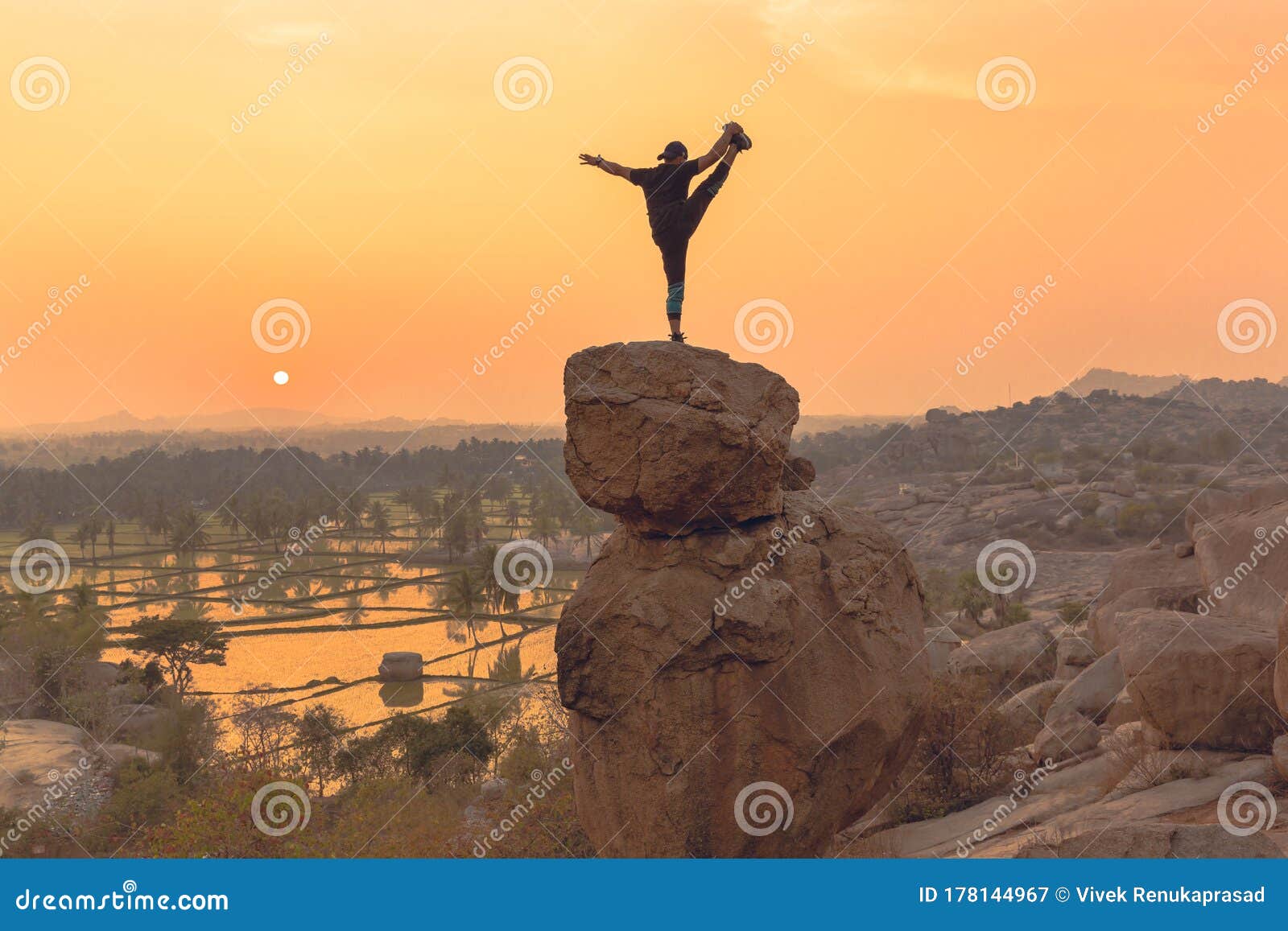 An Acrobat Performs Acrobatics at the Spectacular Sunset Point at Hampi ...