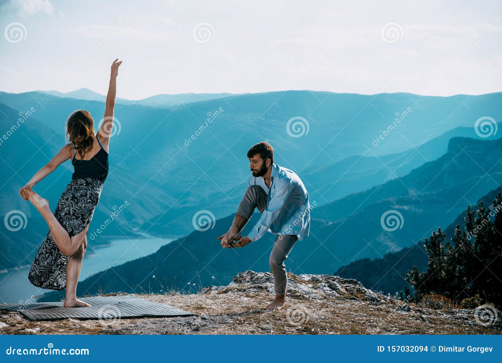 Acrobat Pose of a Two Talented, Young Dancers Exercise Modern Dance ...