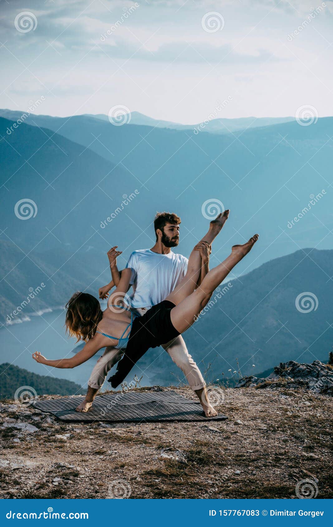 Acrobat Pose of a Two Talented, Young Dancers Exercise Modern Dance ...