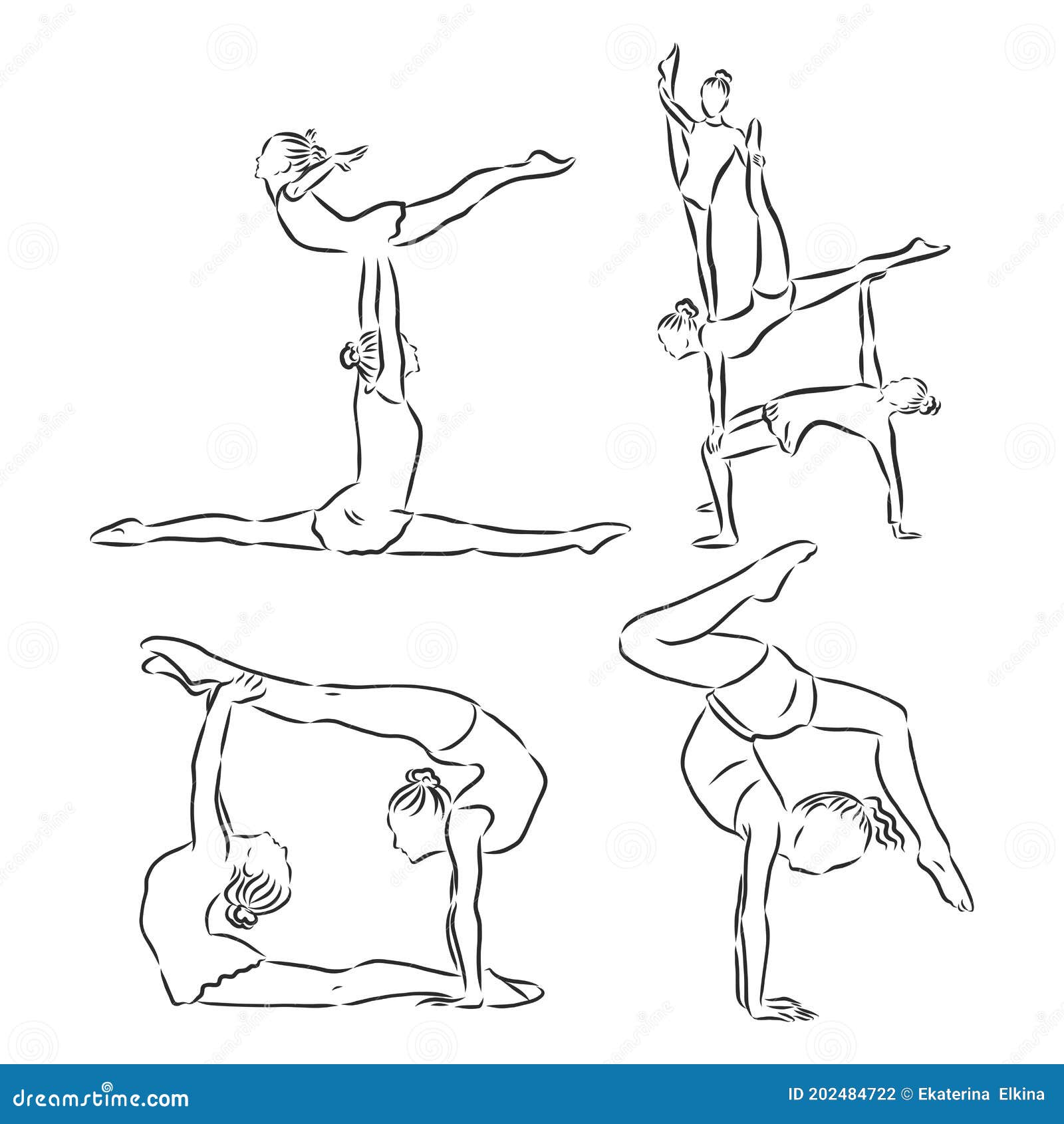 Acrobatic, Balance, Performance, Cooperation Concept. Hand Drawn ...
