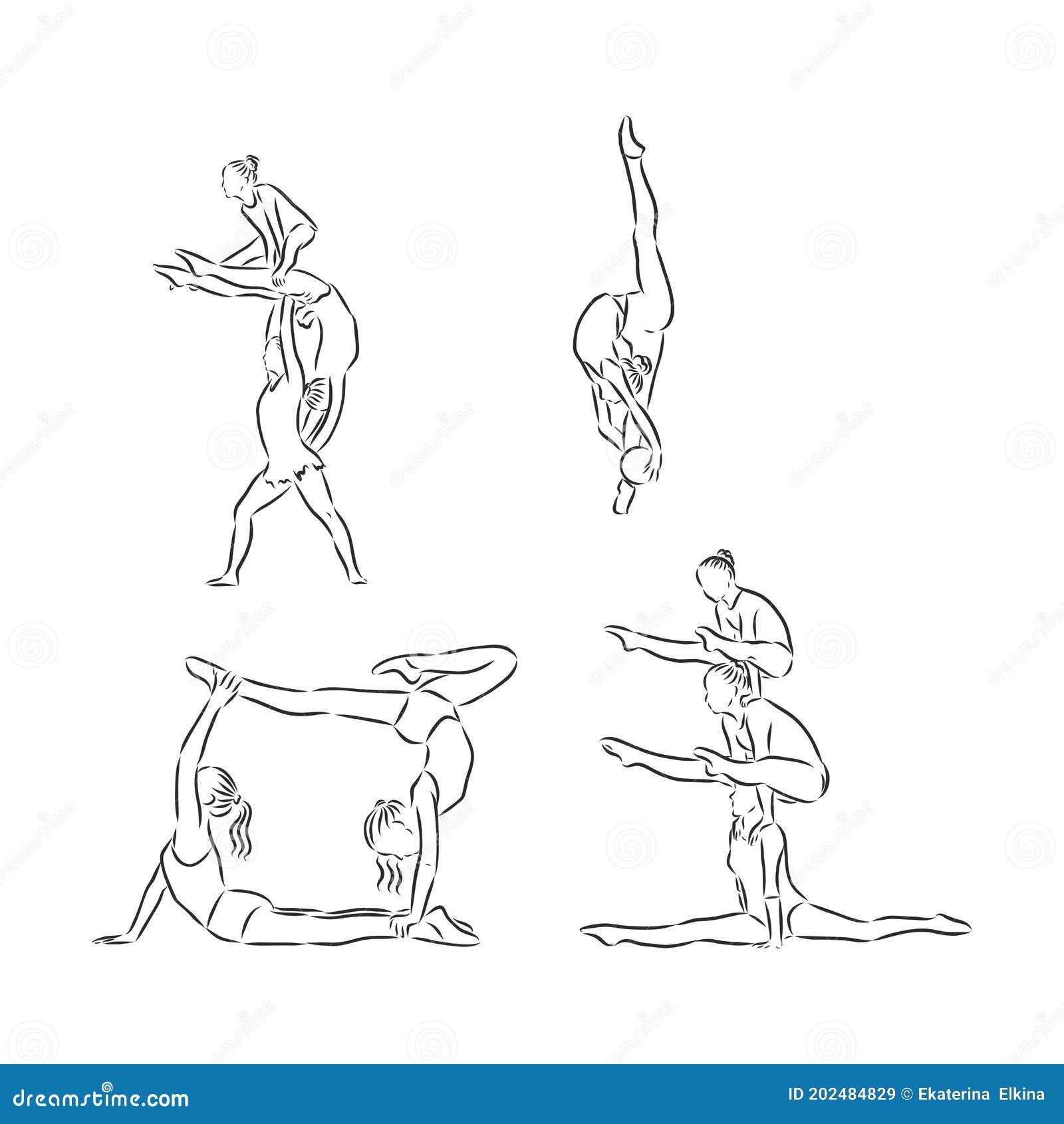 Acrobatic, Balance, Performance, Cooperation Concept. Hand Drawn ...