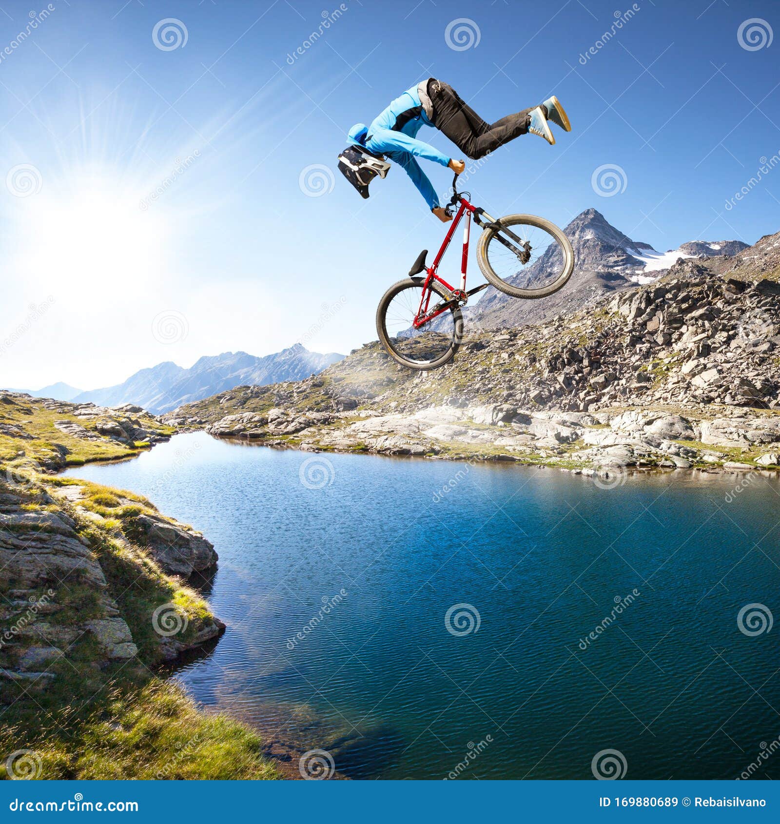Acrobatic jump with mtb stock image. Image of landscape - 169880689