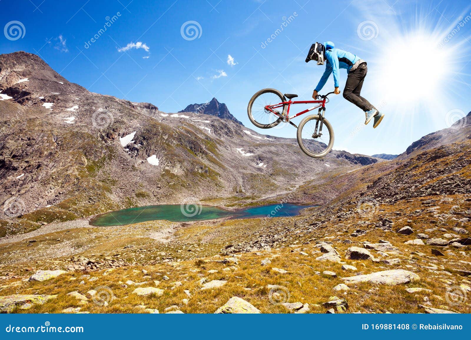 Acrobatic jump with mtb stock photo. Image of pond, dirt - 169881408