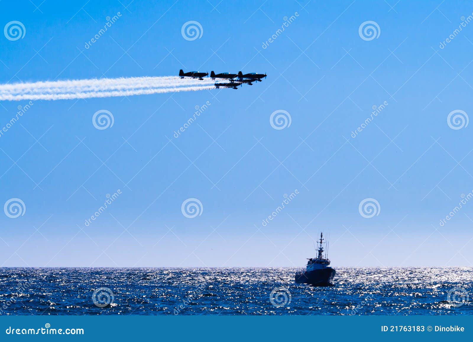 Acrobatic Planes Fly Over a Ship in the Sea Stock Image - Image of ...