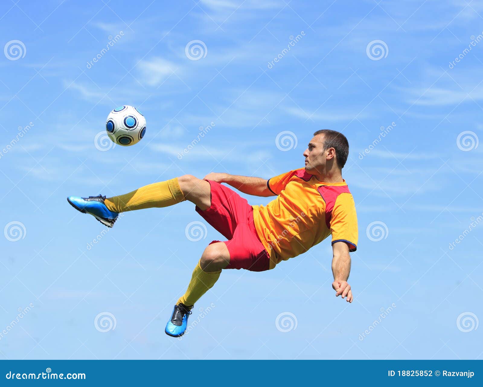 Acrobatic soccer player stock photo. Image of feet, difficult - 18825852