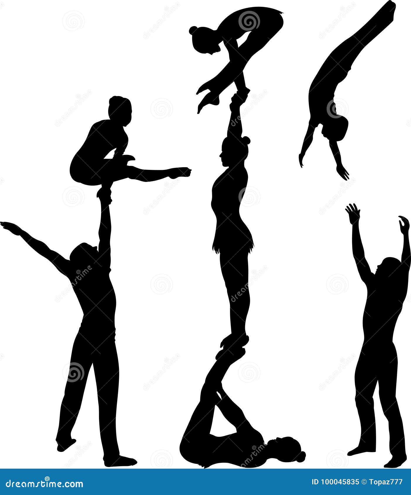 Acrobatic Stunt. Gymnasts Acrobats Vector Black Silhouette Stock Vector ...