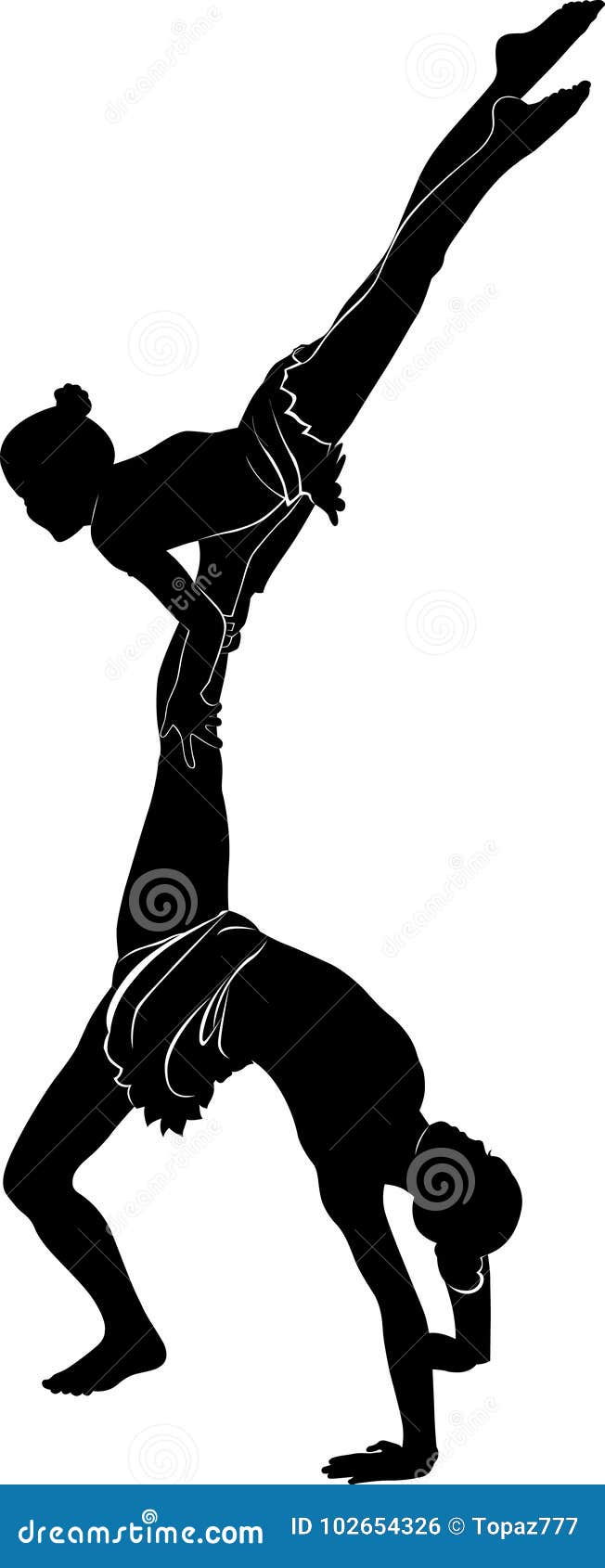 Acrobatic Stunt. Gymnasts Acrobats Vector Black Silhouette ...