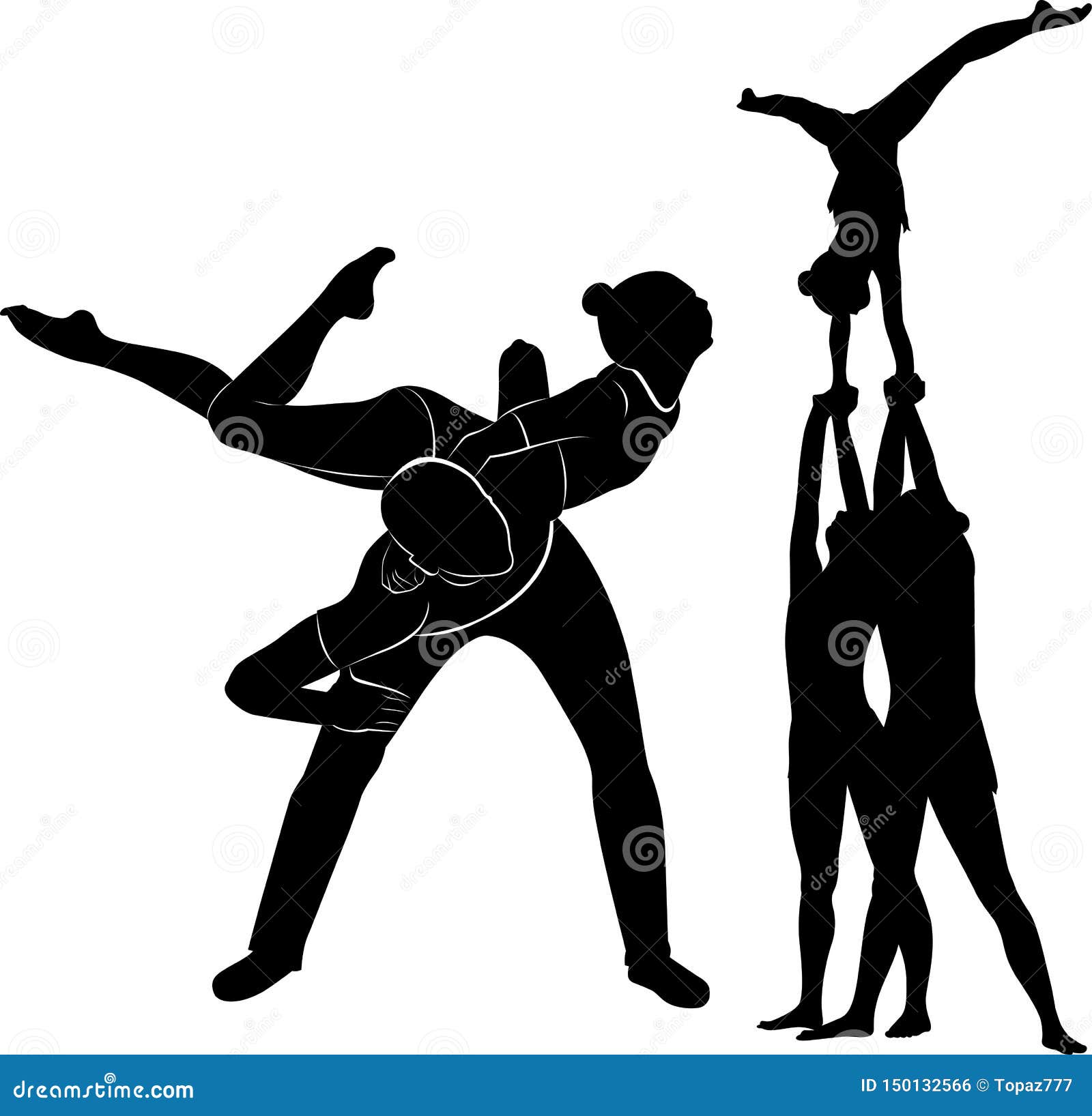 Acrobatic Stunt. Gymnasts Acrobats Vector Black Silhouette Stock Vector ...