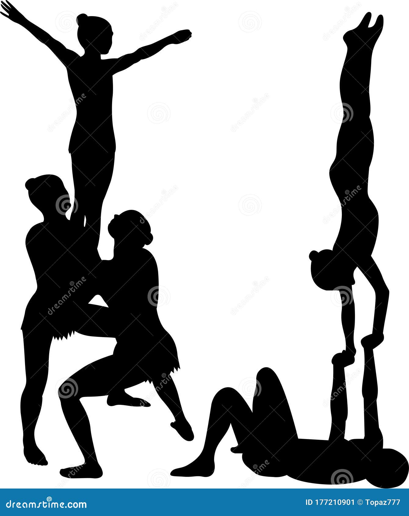 Acrobatic Stunt. Gymnasts Acrobats Vector Black Silhouette. Stock ...
