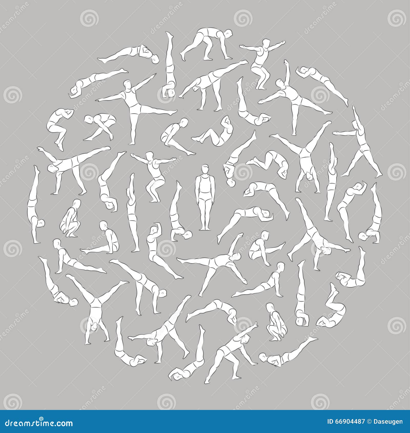 Set Of Acrobats In Different Stances Silhouette On A White Background ...