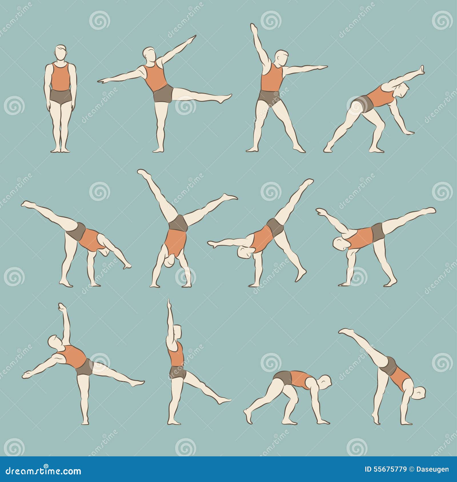 Set Of Acrobats In Different Stances Silhouette On A White Background ...